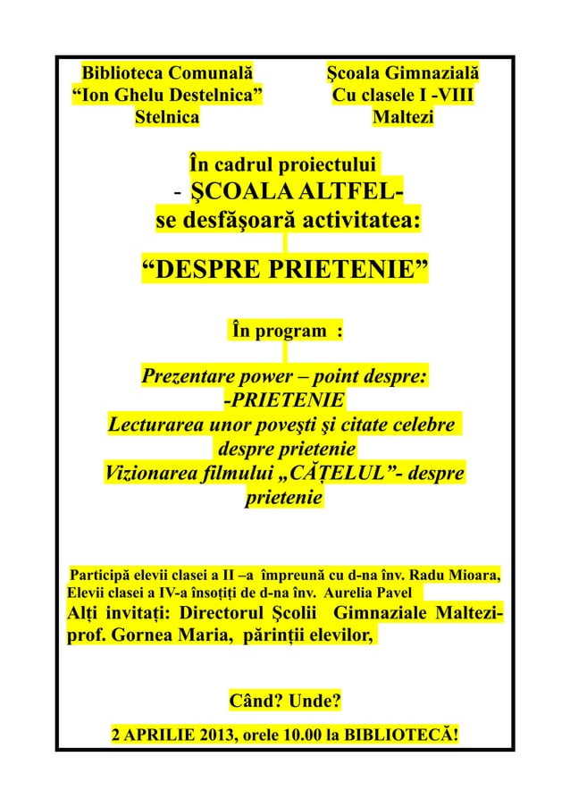 LA SCOALA ALTFEL invatam: Despre prietenie | DOC