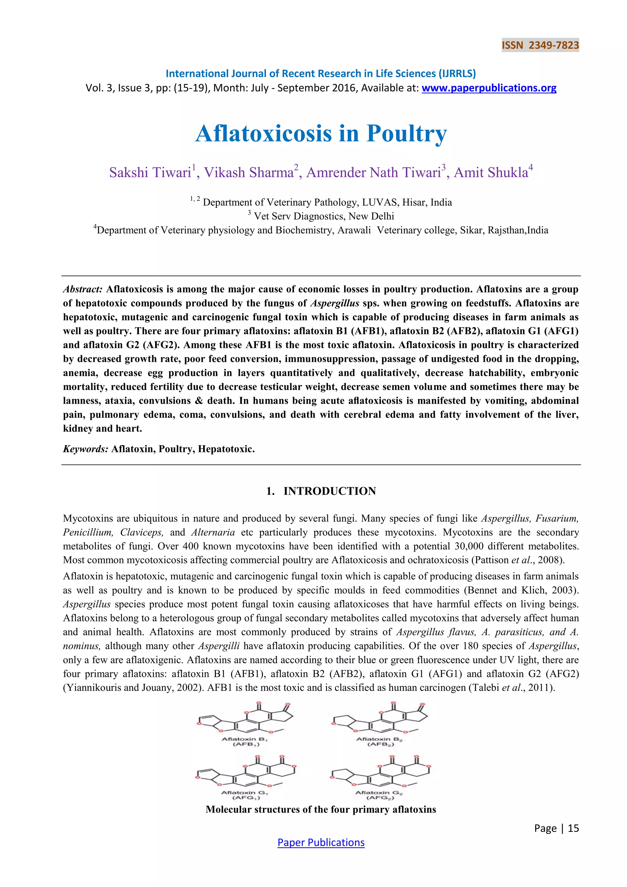 Aflatoxicosis in Poultry | PDF