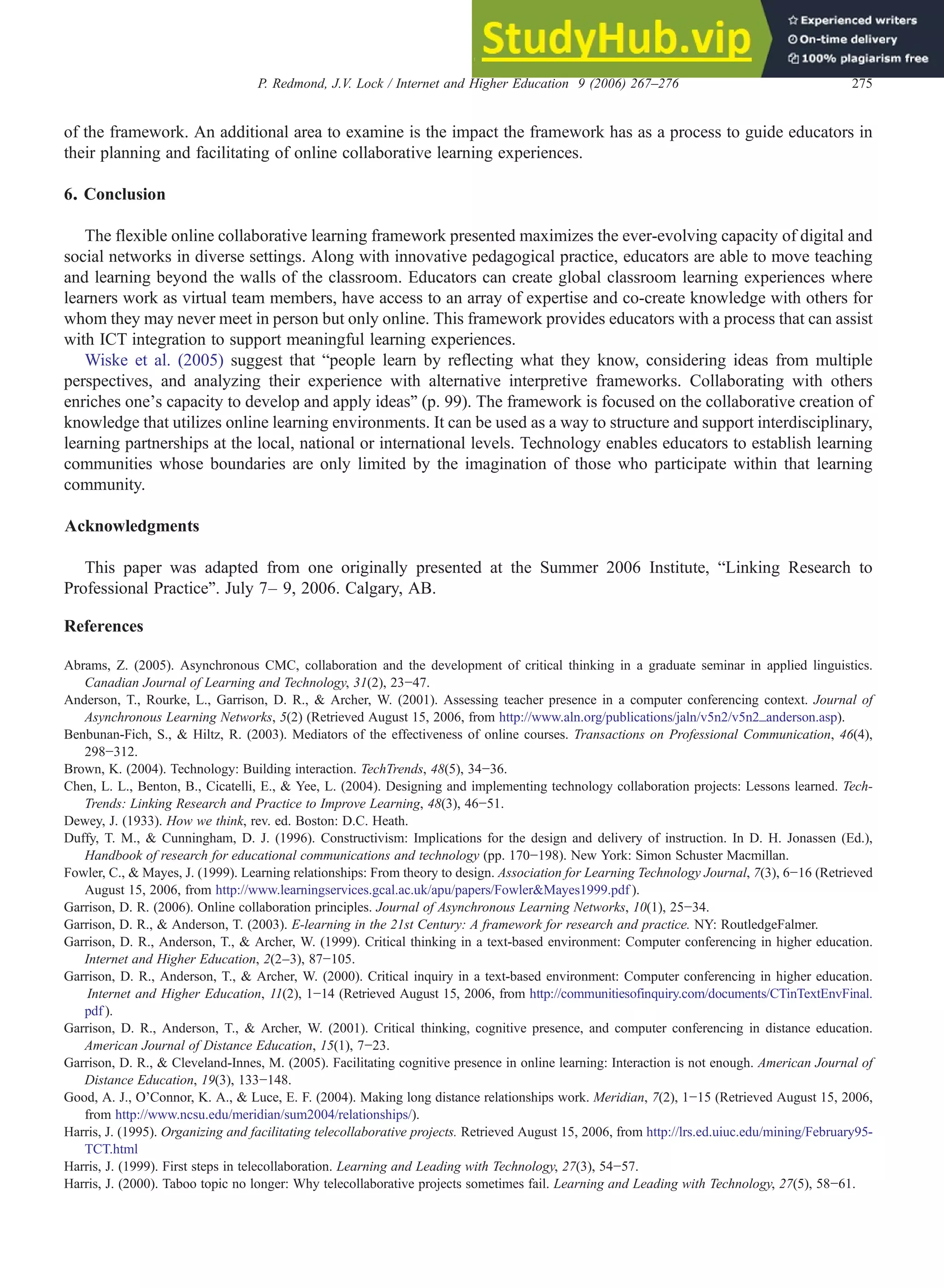 A Flexible Framework For Online Collaborative Learning | PDF