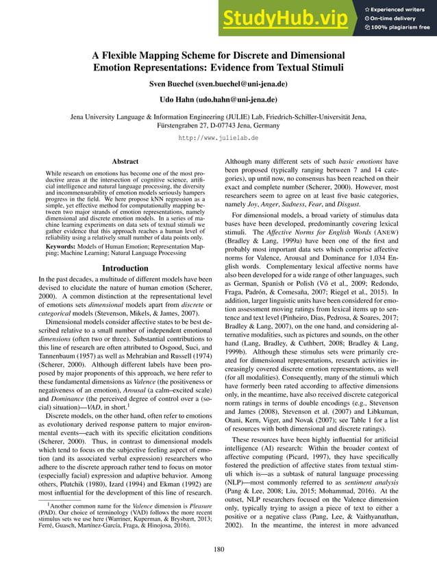 A Flexible Mapping Scheme For Discrete And Dimensional Emotion Representations Pdf