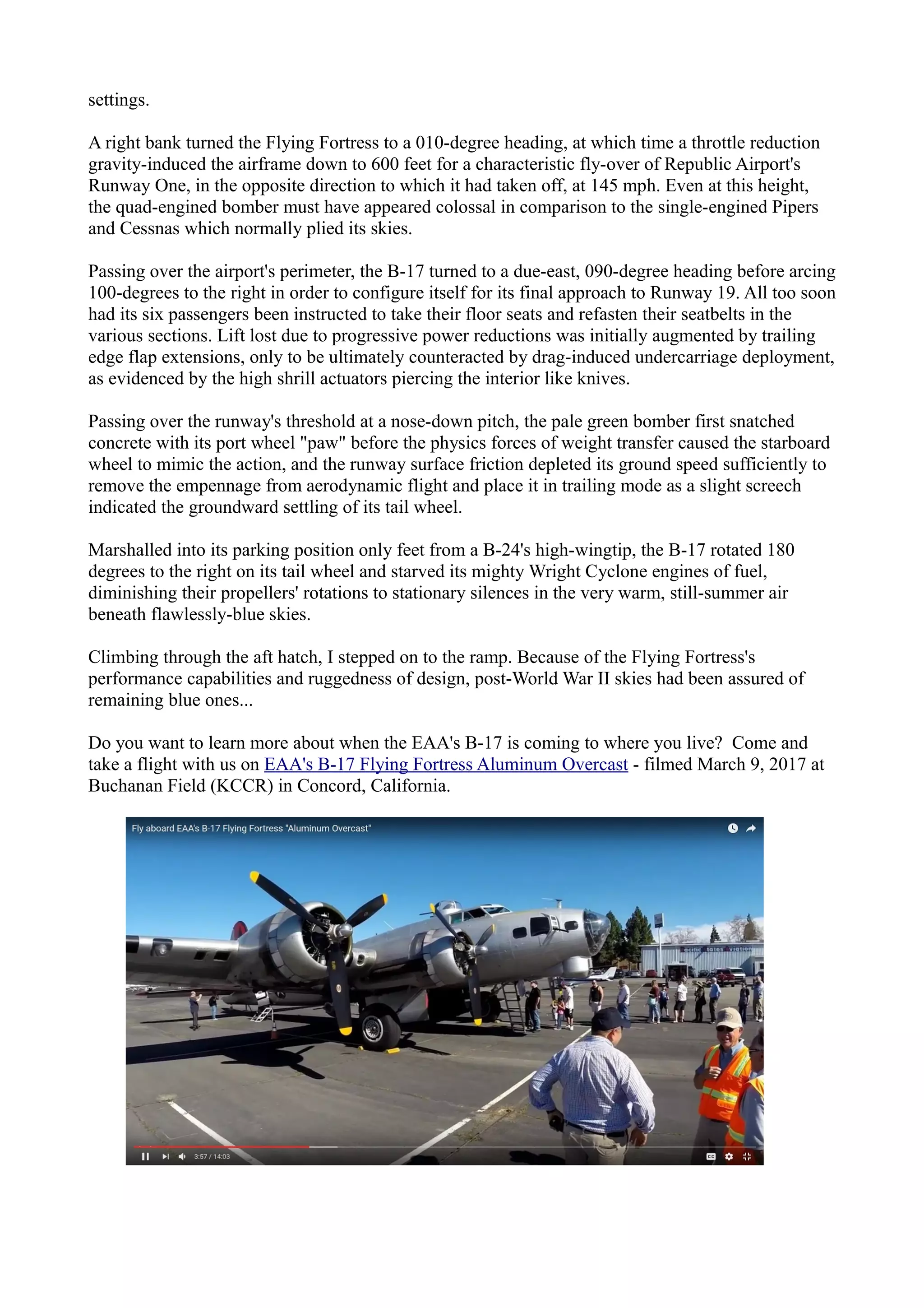 A flight on eaa's b 17 flying fortress aluminum overcast | PDF