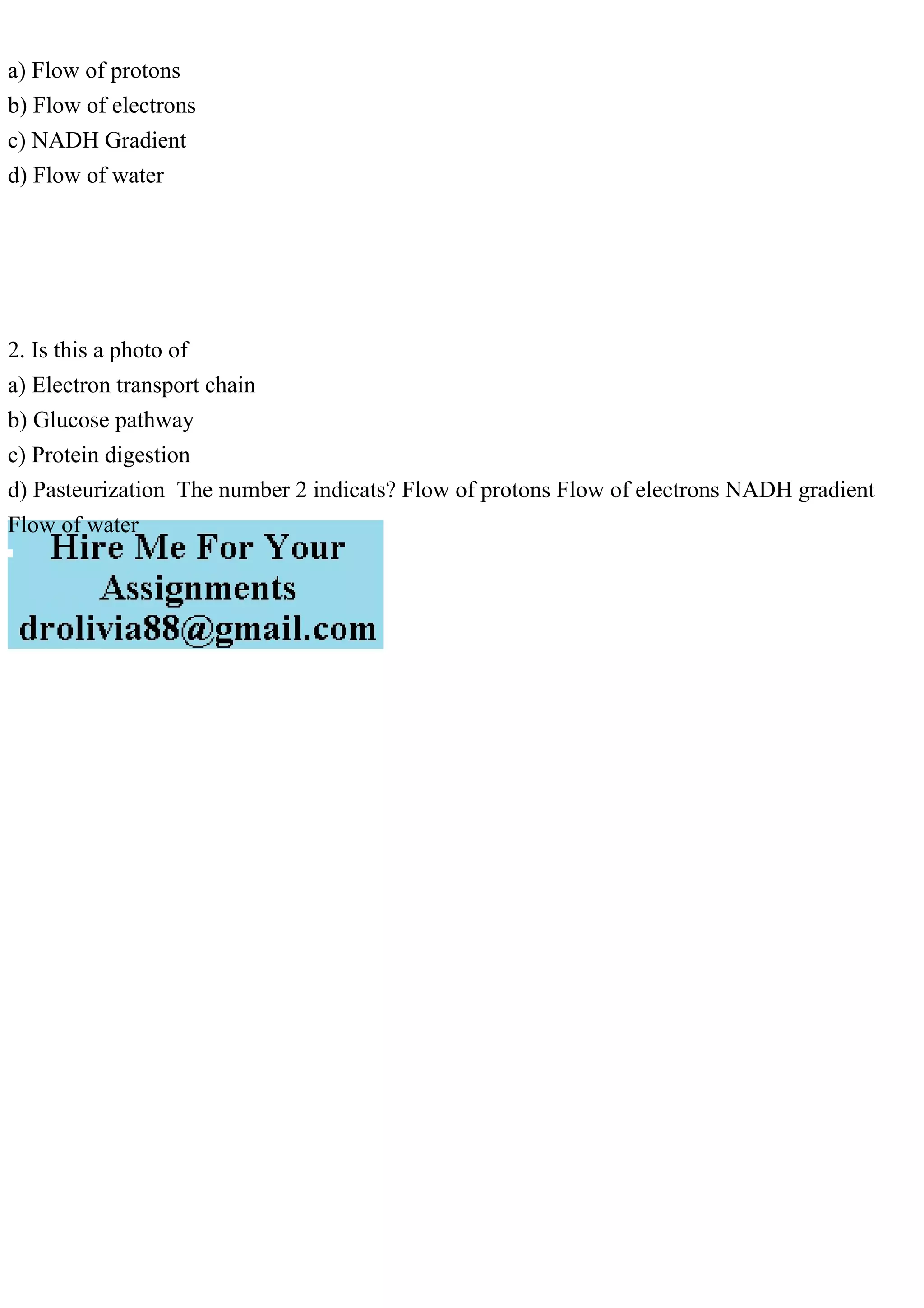 a) Flow of protonsb) Flow of electronsc) NADH Gradient d) Flow.pdf