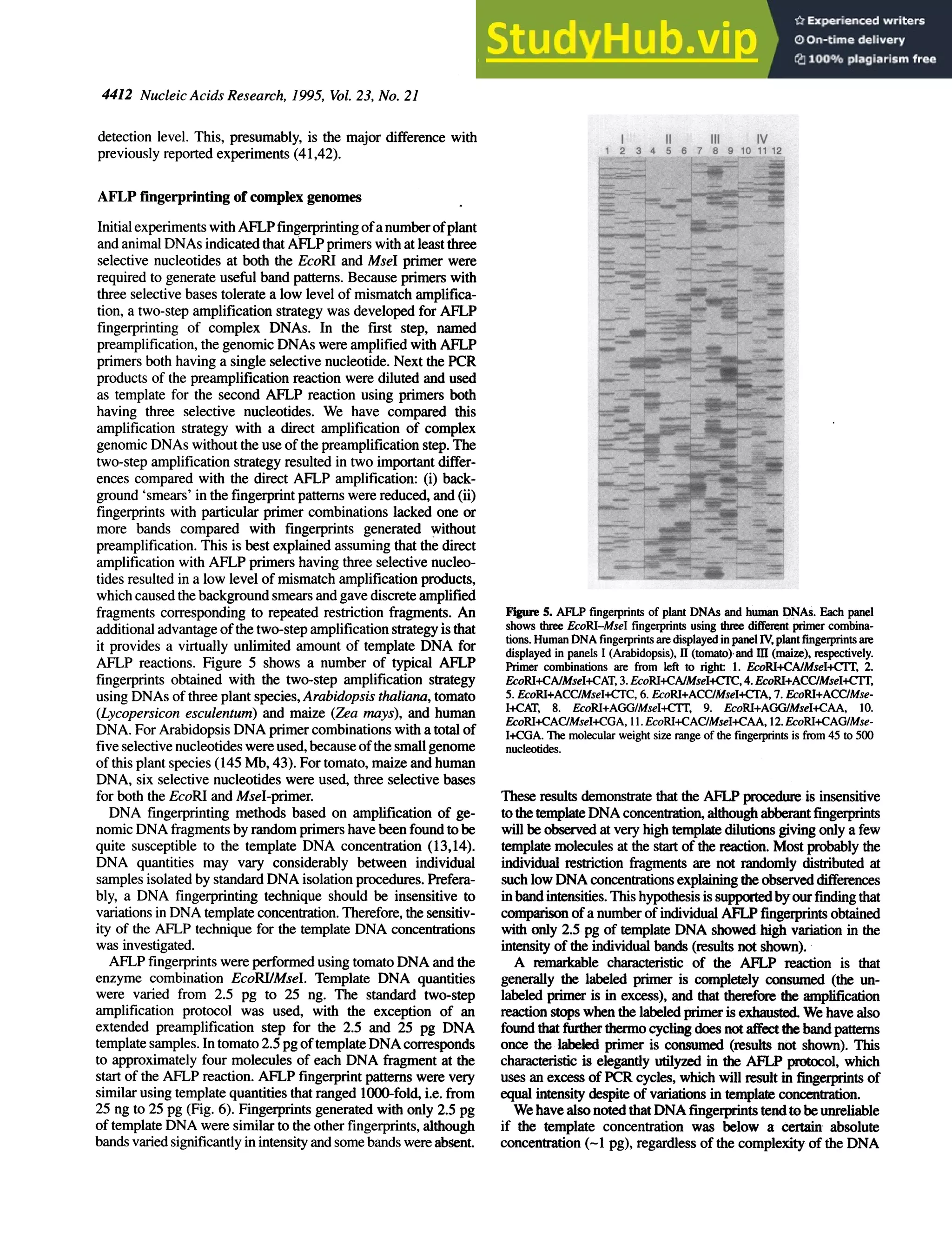 AFLP A New Technique For DNA Fingerprinting | PDF
