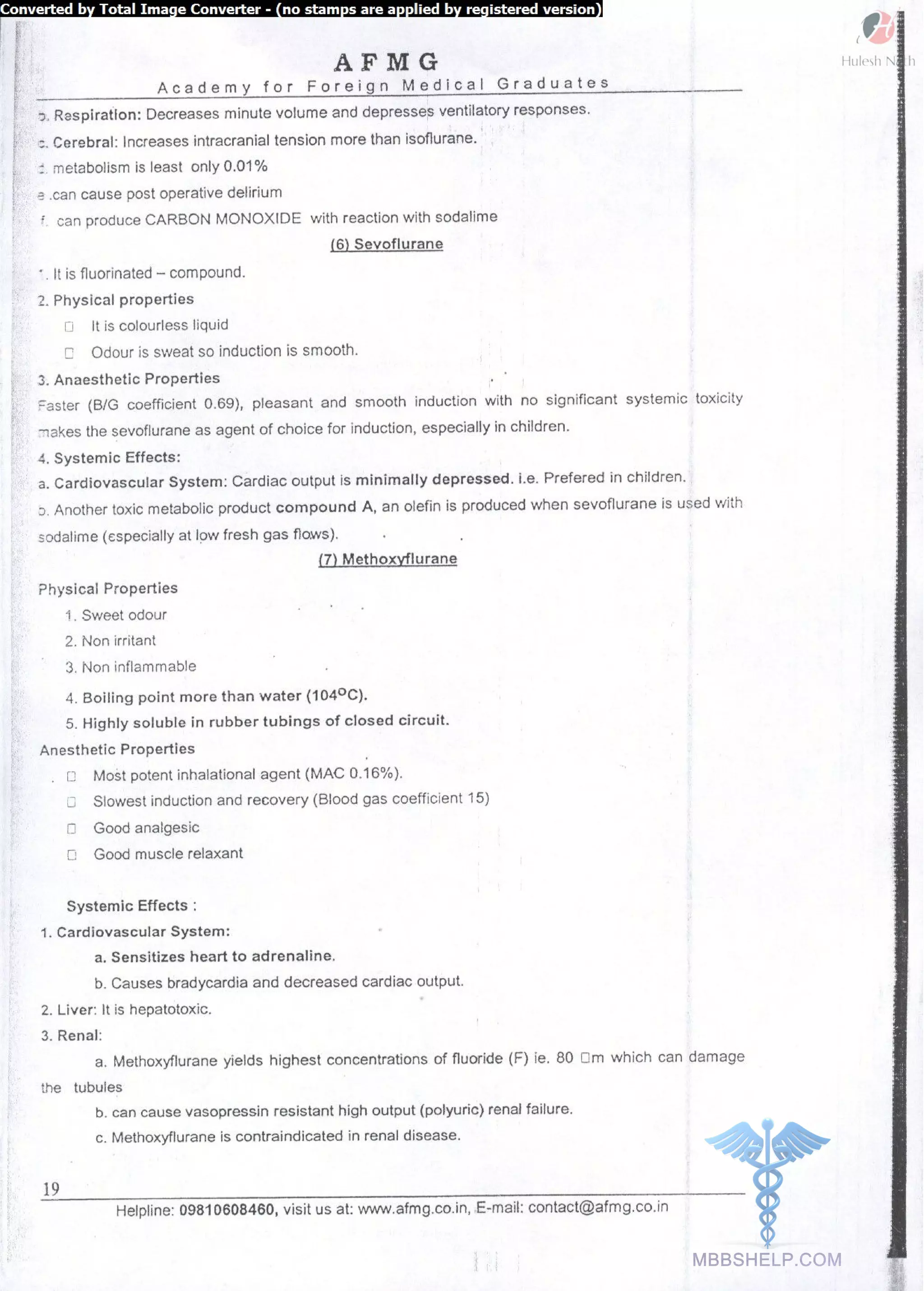 General anaesthesia AFMG Notes | PDF
