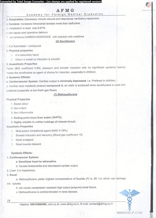 General anaesthesia AFMG Notes | PDF