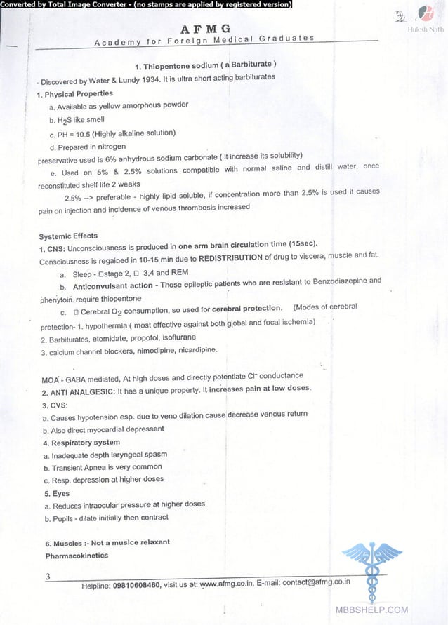 General anaesthesia AFMG Notes | PDF
