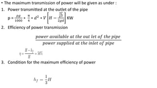 Power Transmission through pipe, Behaviour of Real Fulid | PPTX