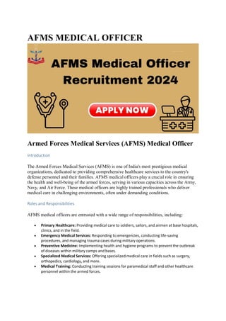 Armed Forces Medical Services (AFMS) Medical Officer | PDF