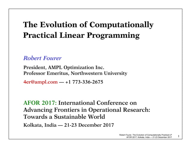 The Evolution of Computationally Practical Linear Programming | PPT