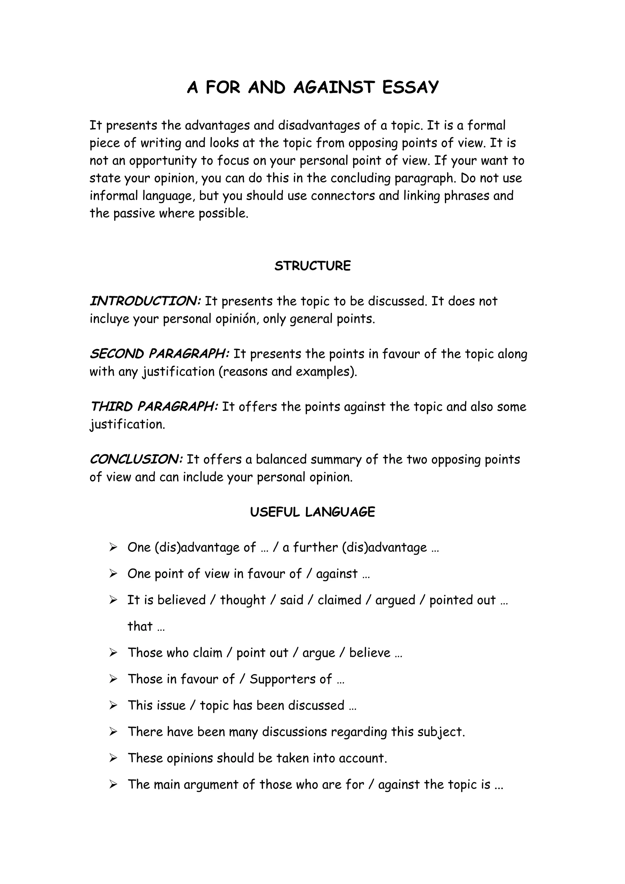 A For & a Against Essay | DOC