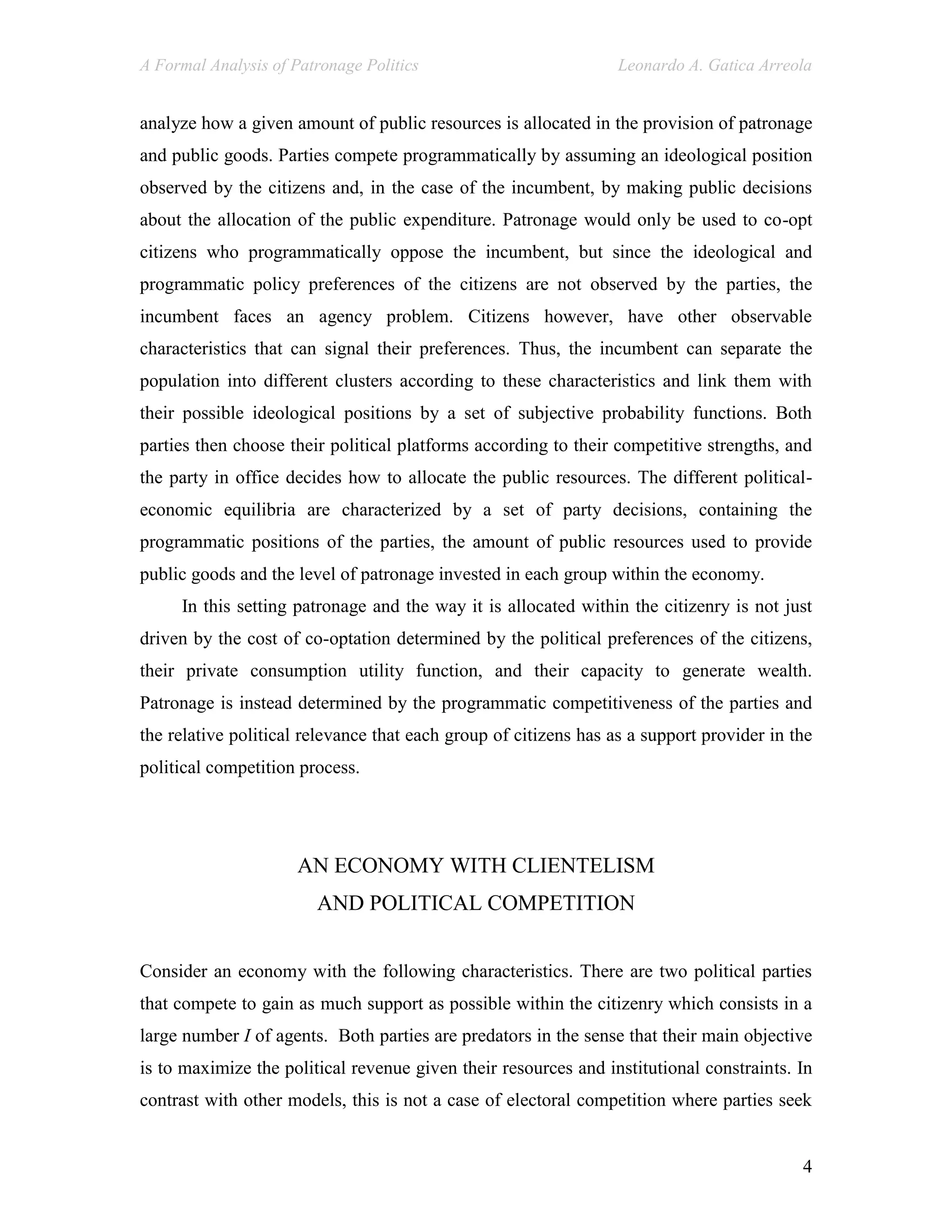 A formal analisys of patronage politics | PDF