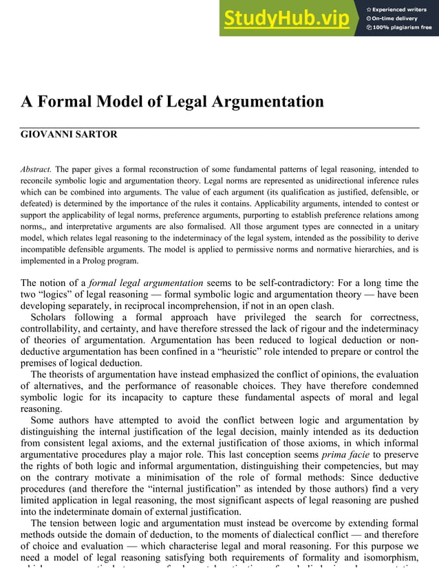 A Formal Model Of Legal Argumentation | PDF