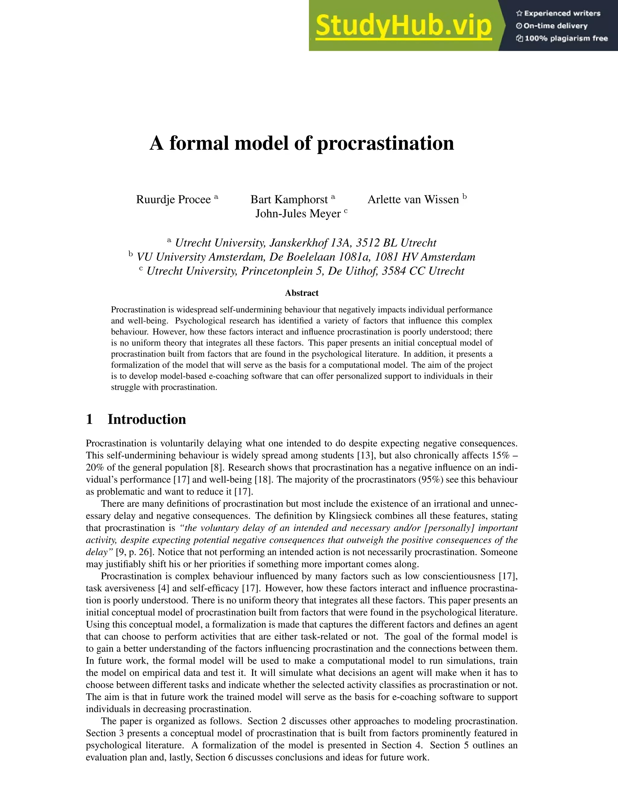 A Formal Model Of Procrastination | PDF