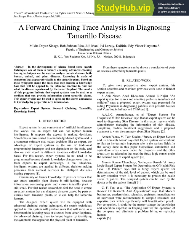 A Forward Chaining Trace Analysis In Diagnosing Tamarillo Disease | PDF
