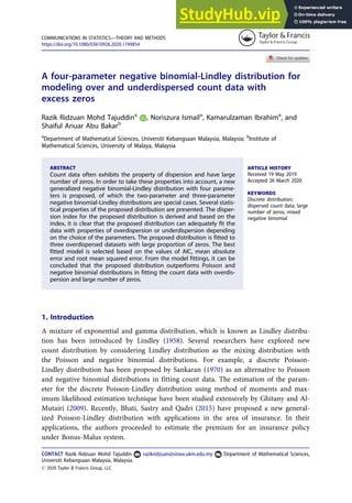 A Four-Parameter Negative Binomial-Lindley Distribution For Modeling ...