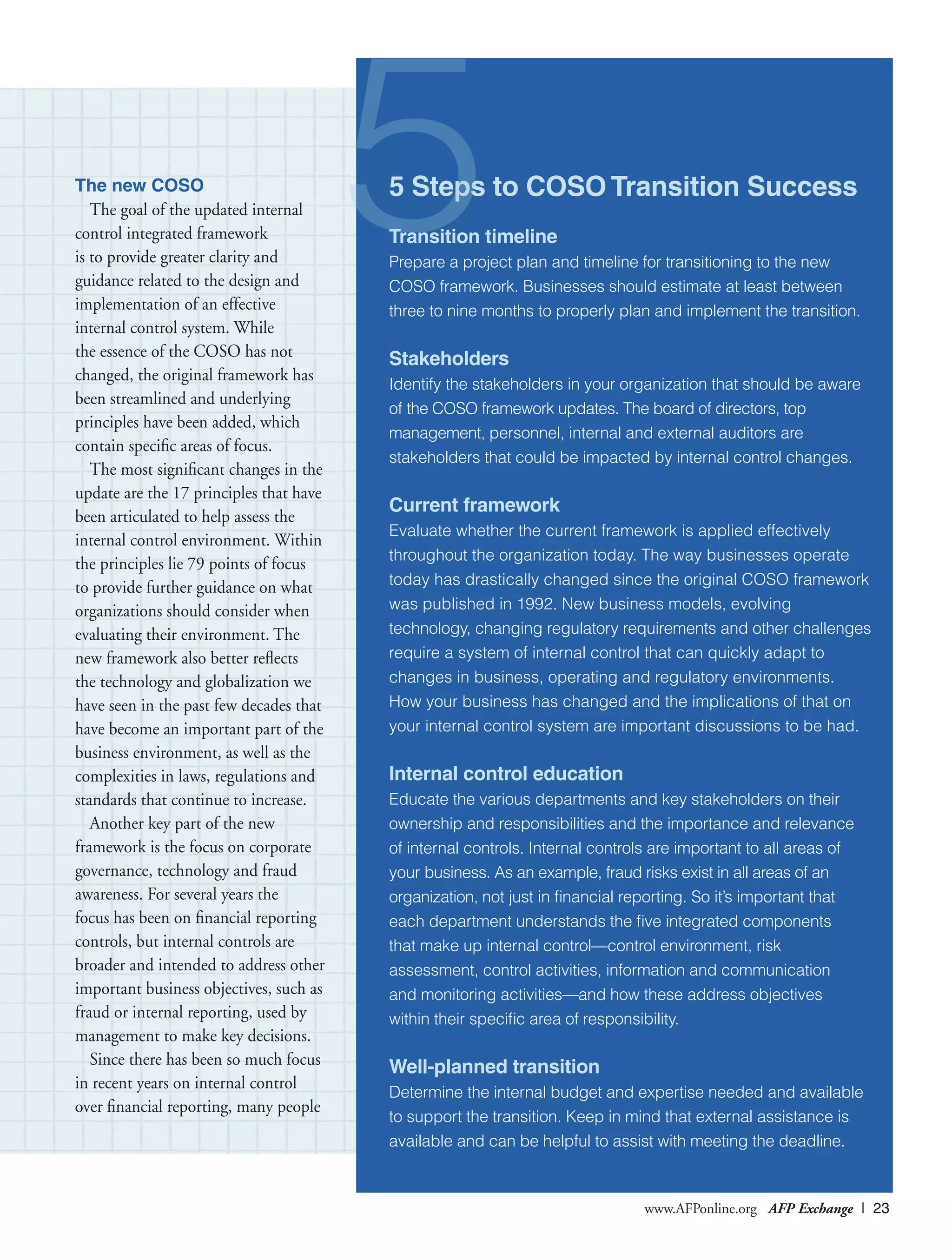 Prepare for the 2013 COSO Internal Control Framework—Start Now | PDF