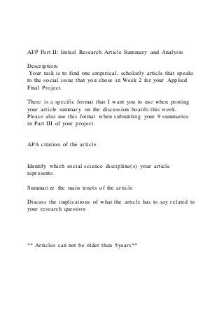 AFP Part II Initial Research Article Summary and AnalysisDe | PDF