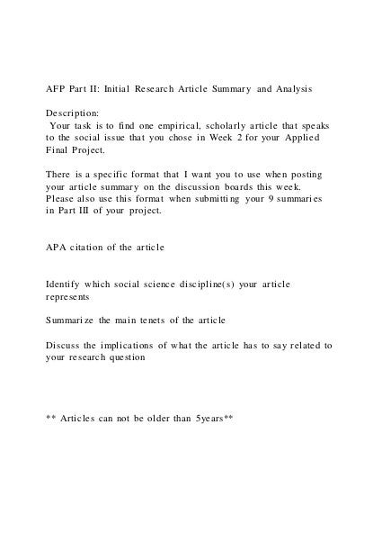 AFP Part II Initial Research Article Summary and AnalysisDe | PDF