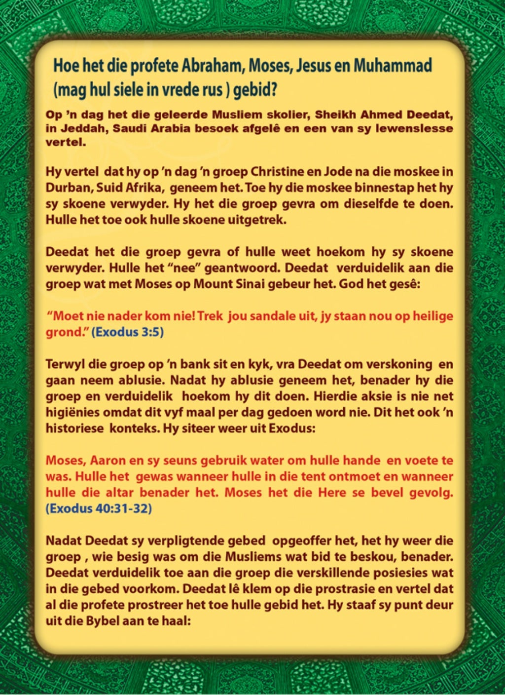 Af Hoe Het Die Profete Abraham, Moses, Jesus En Muhammad (Mag Hul Siele ...