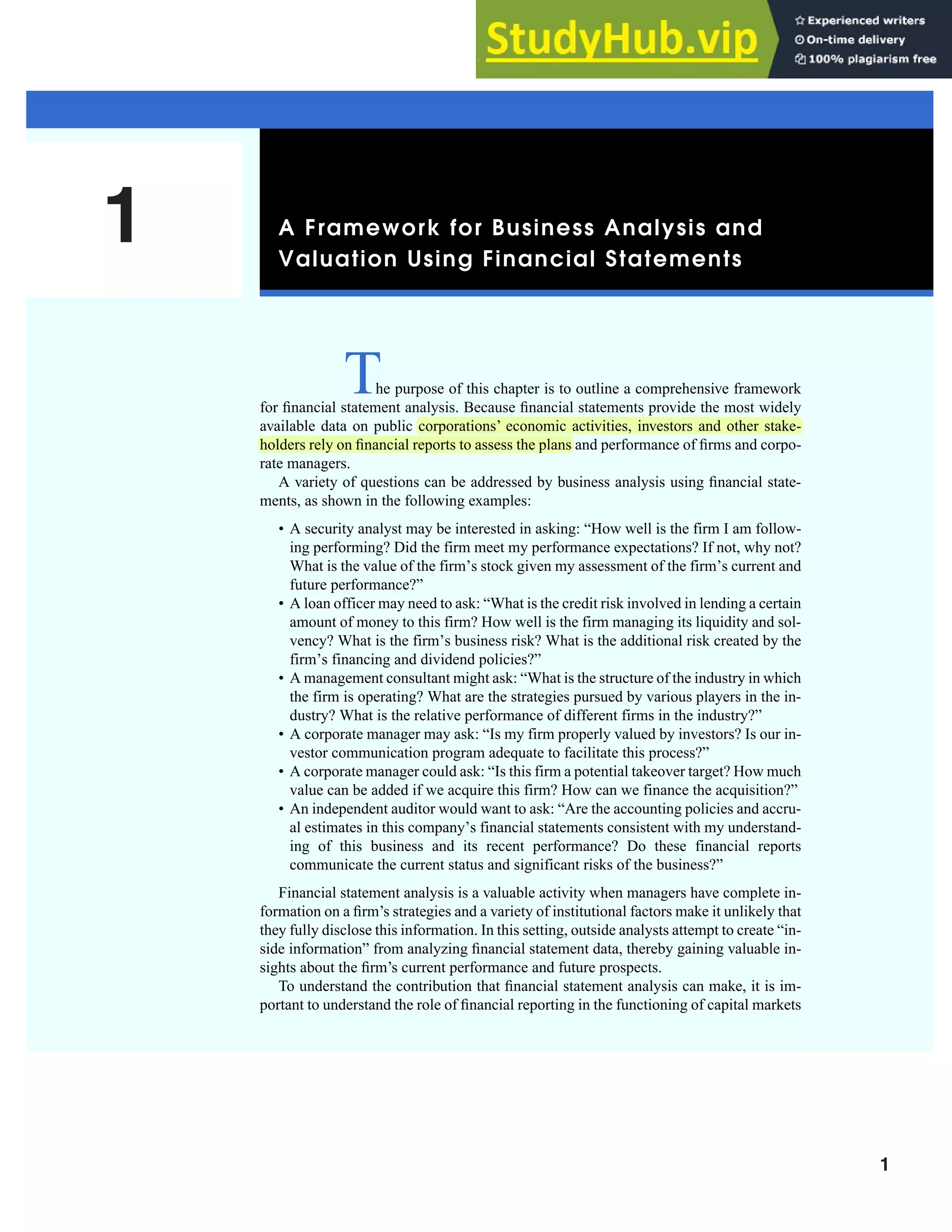 A framework for business analysis and valuation using financial ...