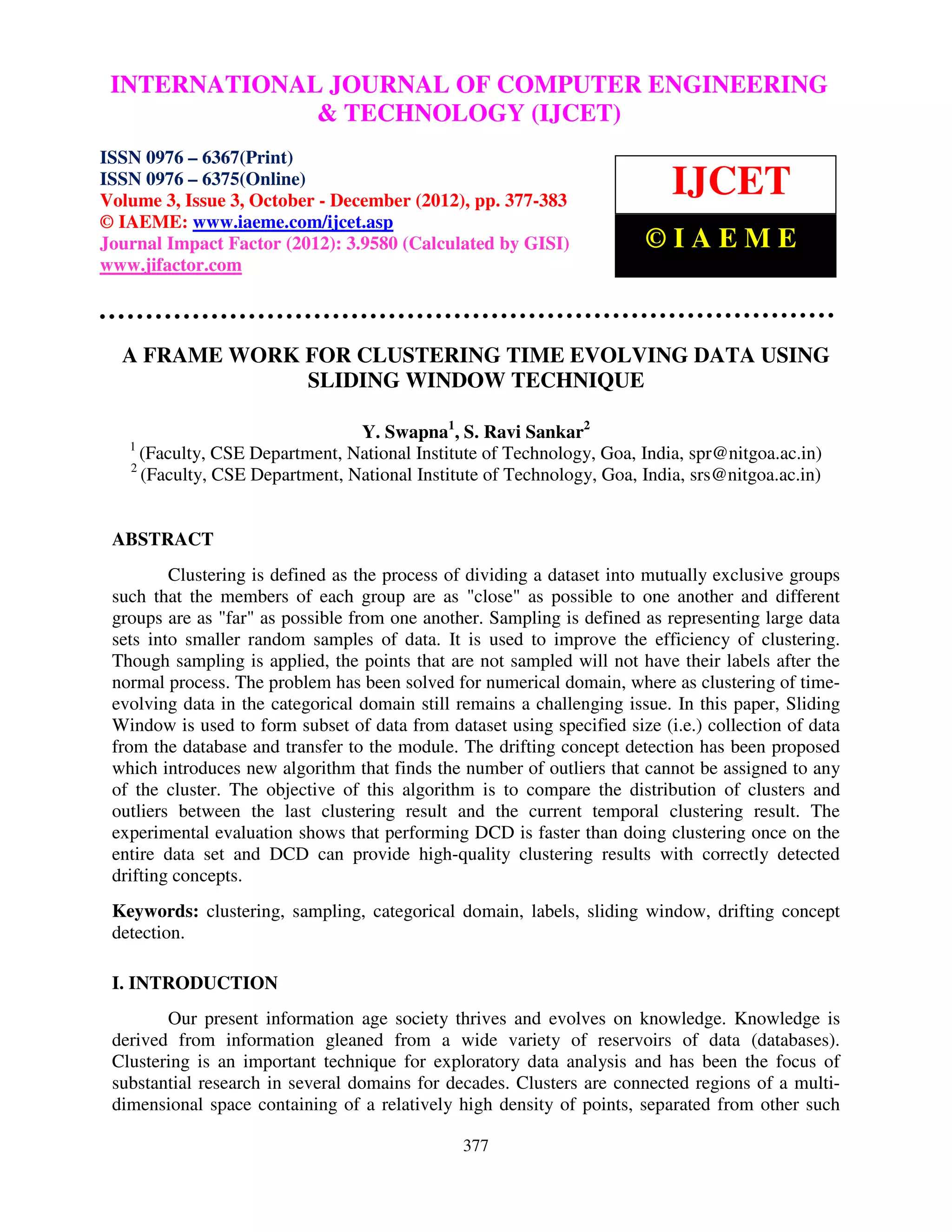 A frame work for clustering time evolving data | PDF | Databases | Computer Software and ...