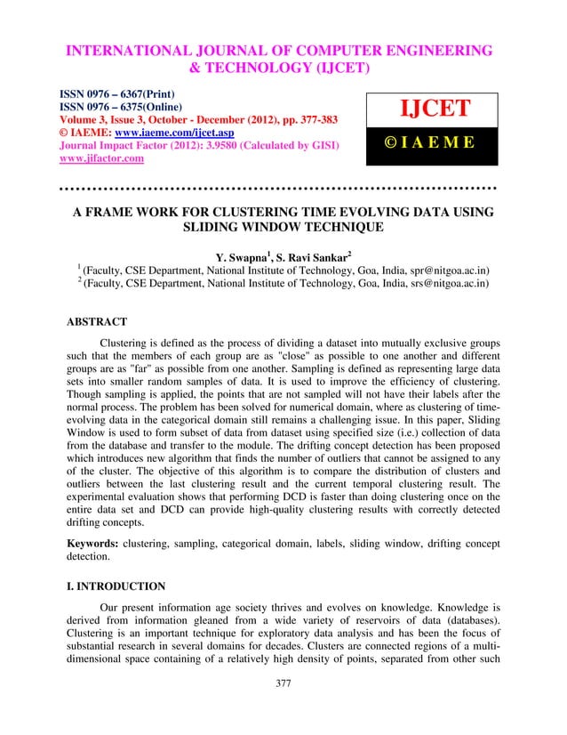 A frame work for clustering time evolving data | PDF | Databases | Computer Software and ...
