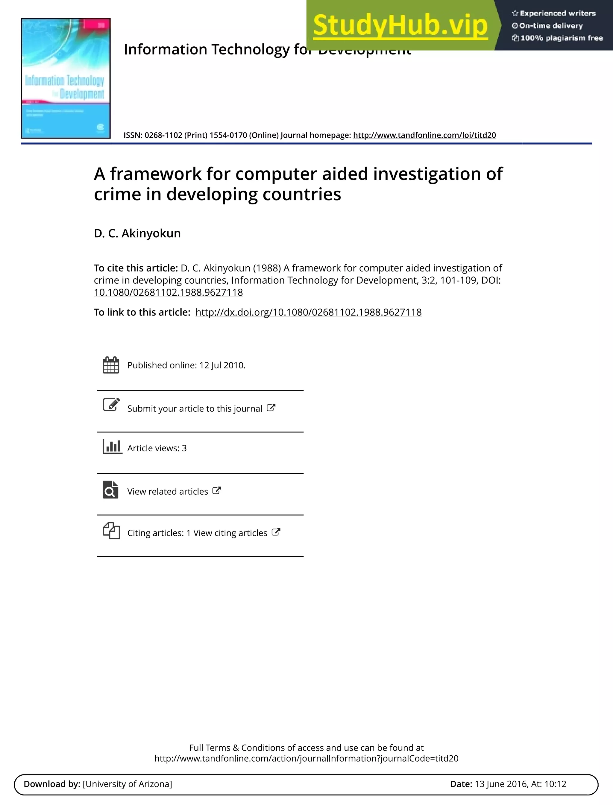 A framework for computer aided investigation of crime in developing ...