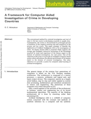 A framework for computer aided investigation of crime in developing ...