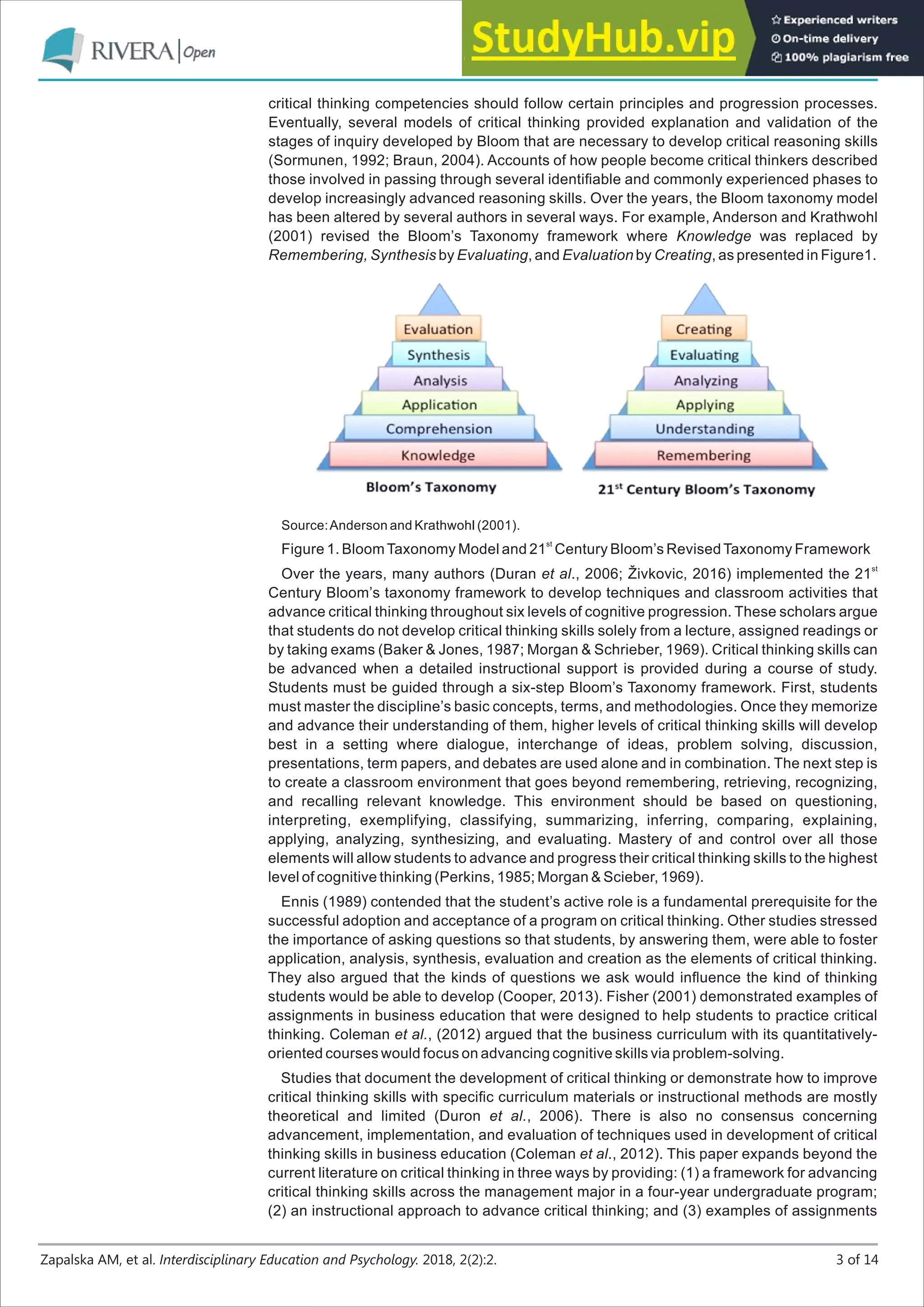 A Framework For Critical Thinking Skills Development Across Business ...