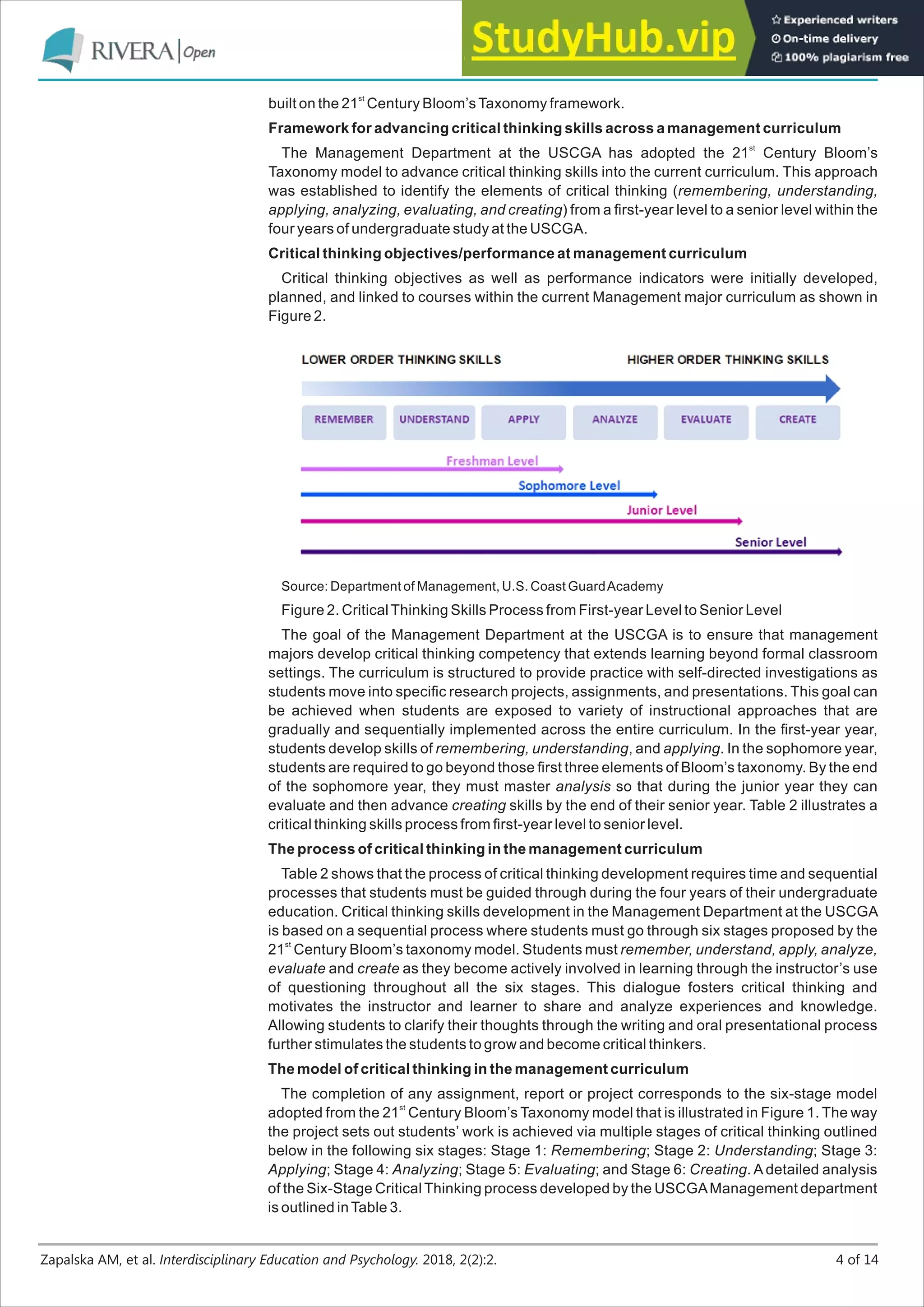 A Framework For Critical Thinking Skills Development Across Business ...