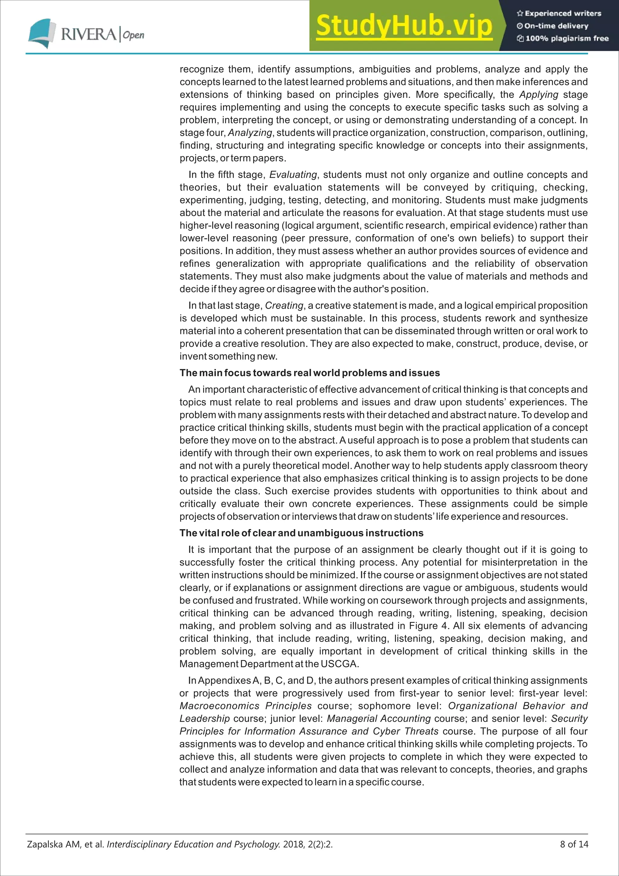 A Framework For Critical Thinking Skills Development Across Business Curriculum Using The 21St ...