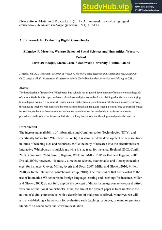 A Framework For Evaluating Digital Coursebooks | PDF