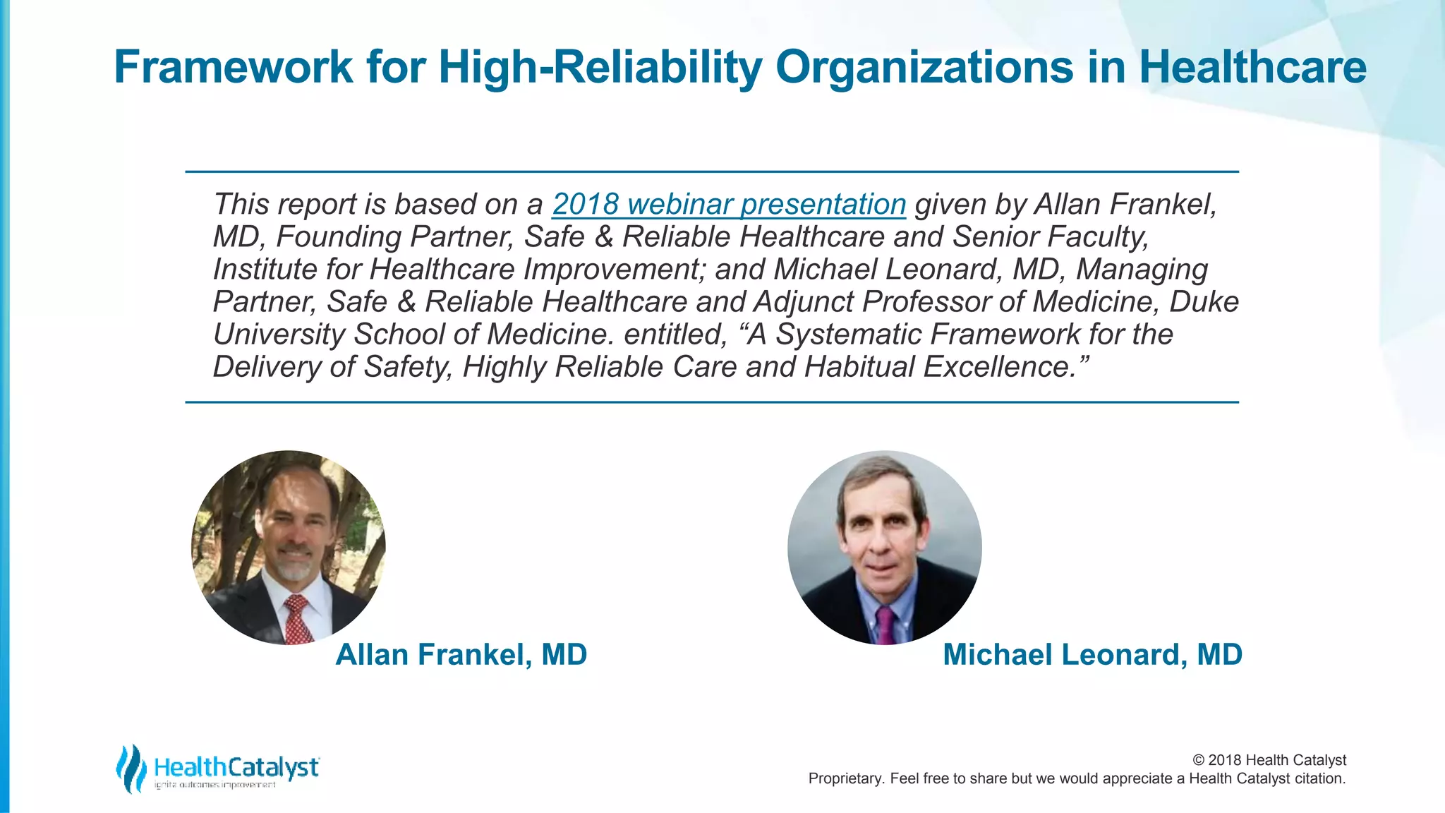 A Framework for High-Reliability Organizations in Healthcare | PPTX