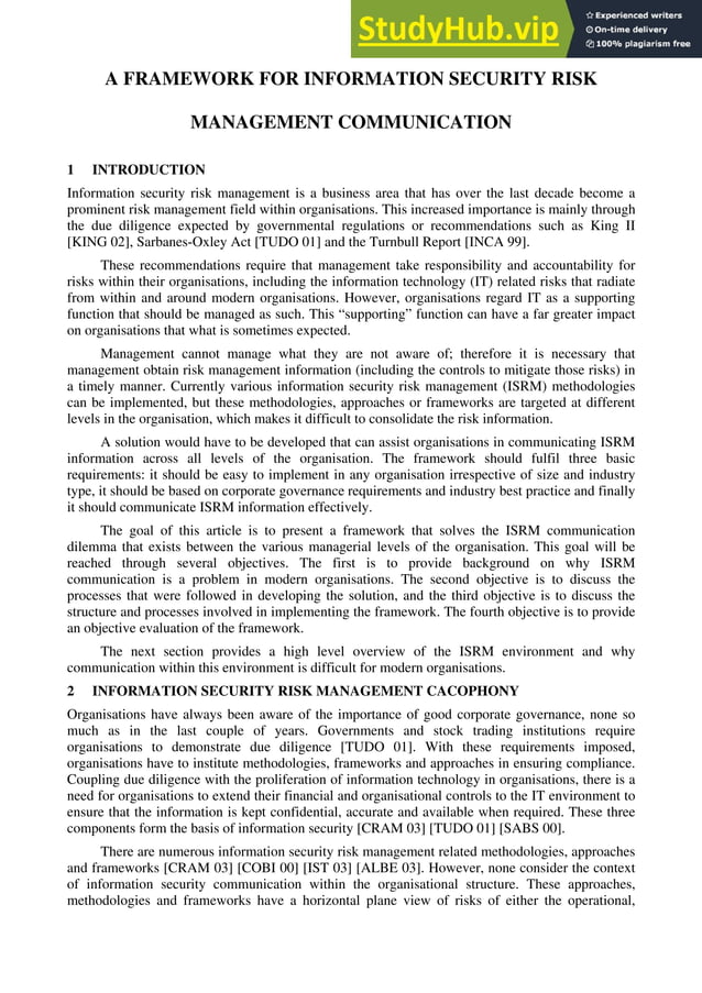 A Framework For Information Security Risk Management Communication | PDF | Business ...
