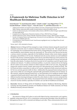 A Framework for Malicious Traffic Detection in IoT Healthcare Environment | PDF