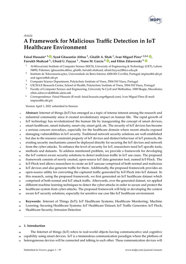 A Framework For Malicious Traffic Detection In Iot Healthcare Environment Pdf
