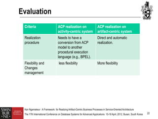 A framework for realizing artifact centric business processes in soa | PPT