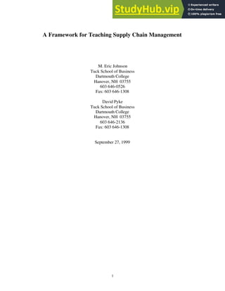 A Framework For Teaching Supply Chain Management | PDF