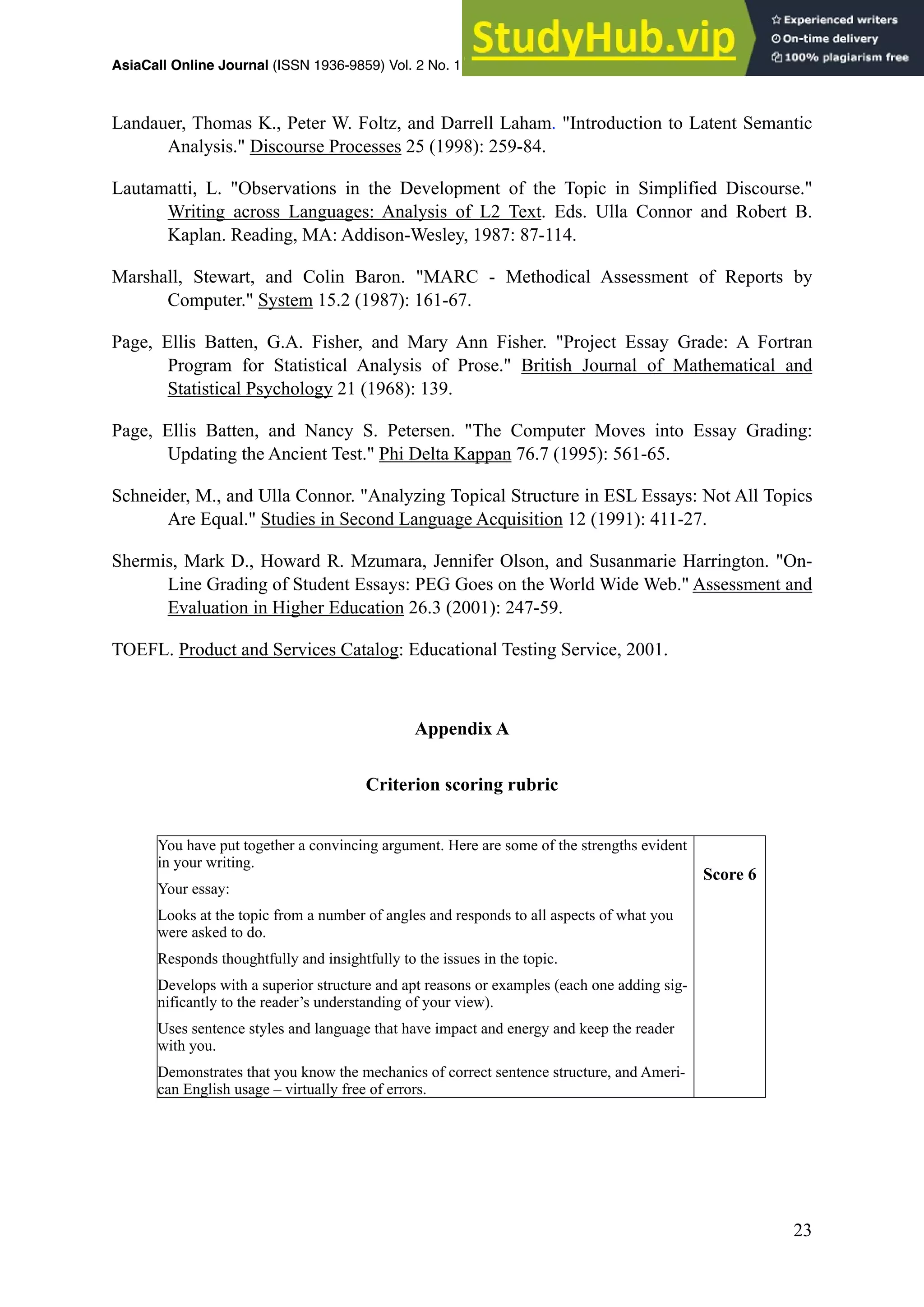 A Framework Of A Computer-Based Essay Marking System For ESL Writing. | PDF