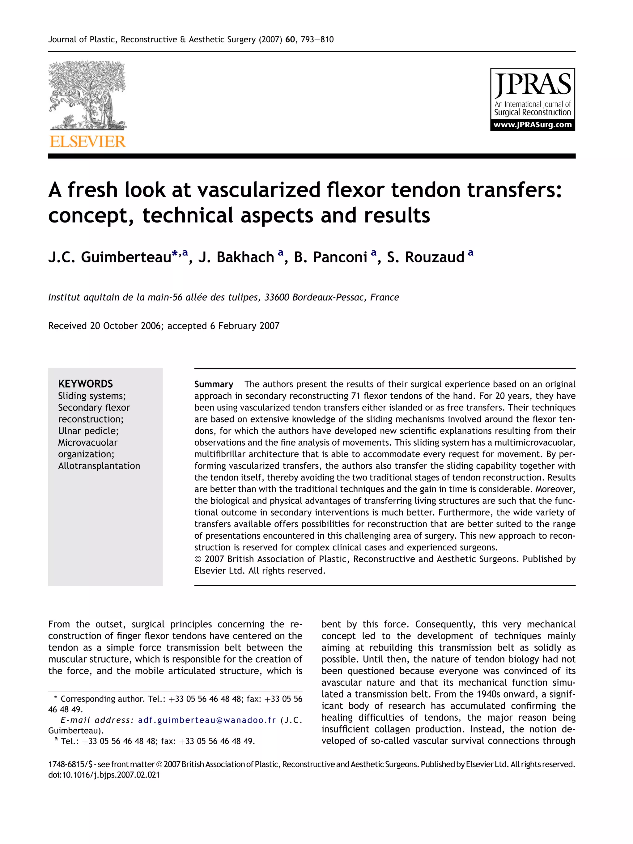 A fresh look at vascularized flexor tendon transfers | PDF