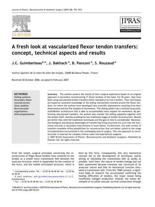 A fresh look at vascularized flexor tendon transfers | PDF