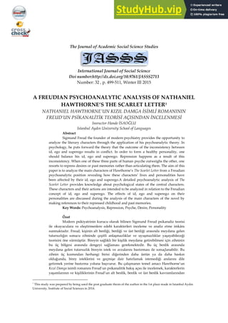 A FREUDIAN PSYCHOANALYTIC ANALYSIS OF NATHANIEL HAWTHORNE S THE SCARLET ...