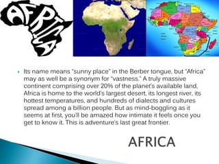 Africa.pptxfinal | PPTX | Africa Travel | Travel Locations