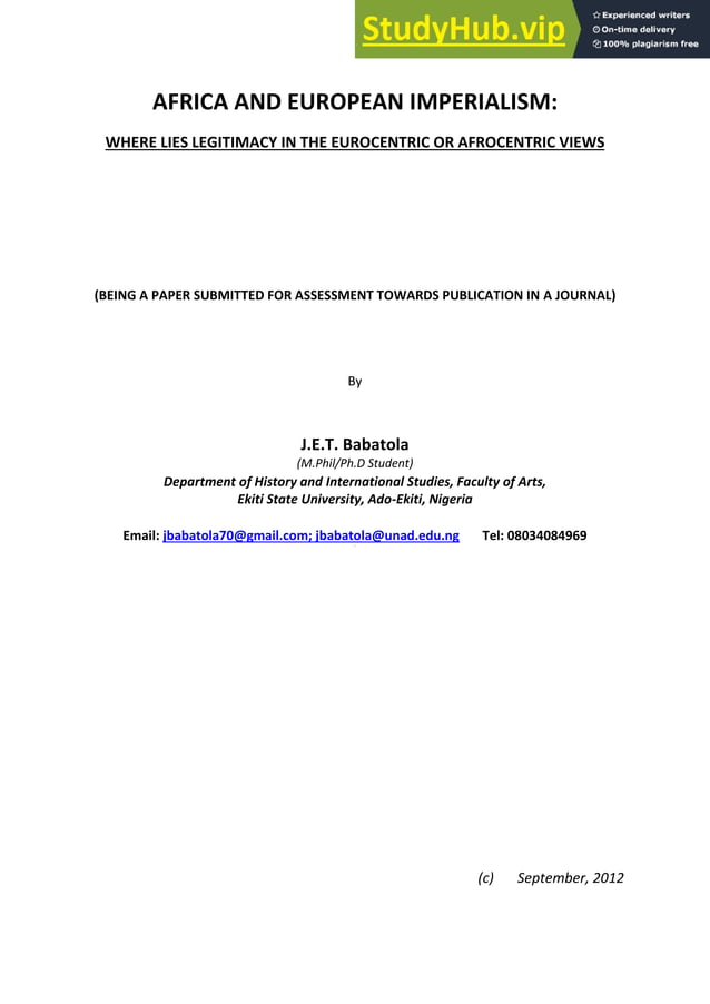 AFRICA AND EUROPEAN IMPERIALISM WHERE LIES LEGITIMACY IN THE ...