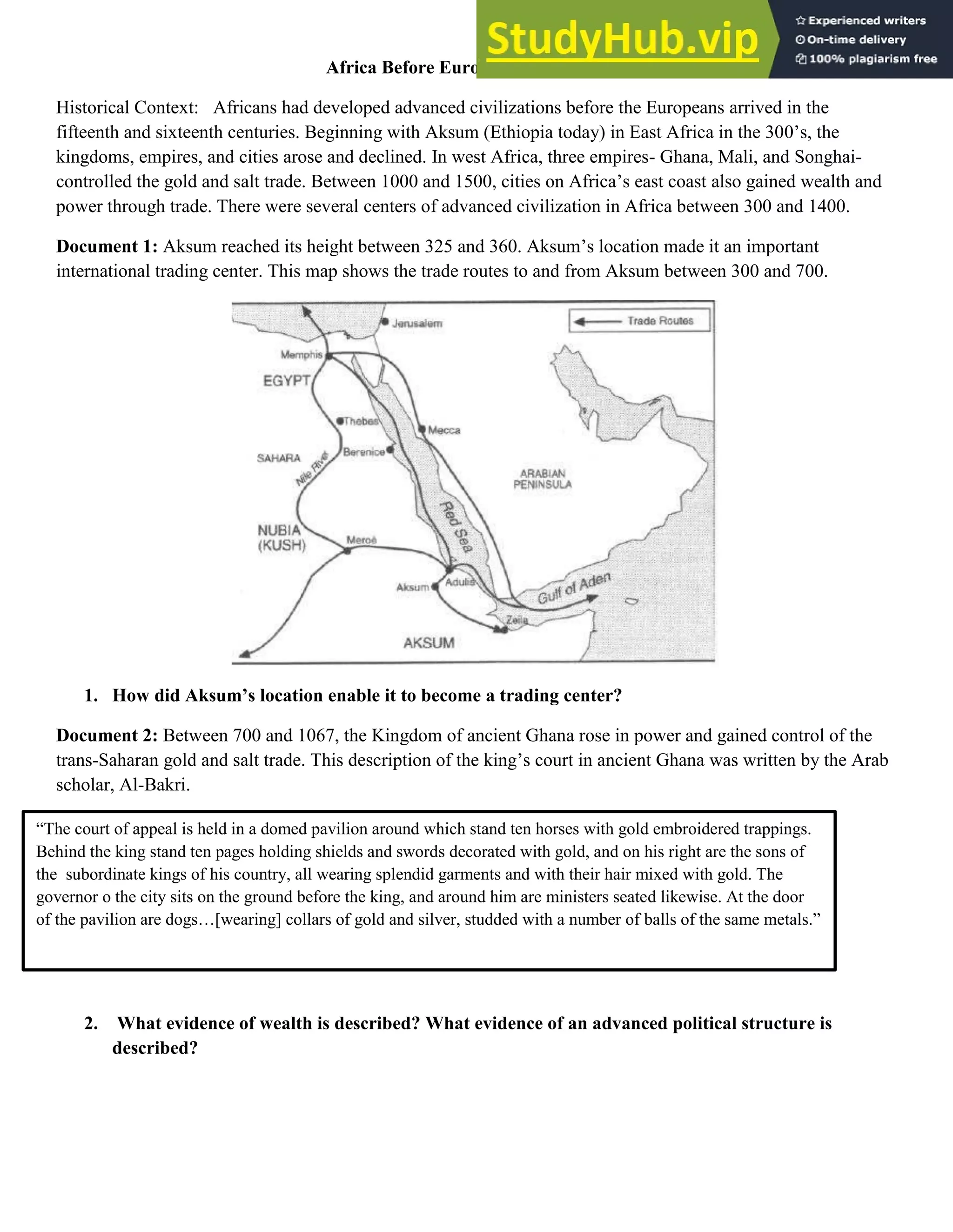 Africa Before European Arrival DBQ | PDF