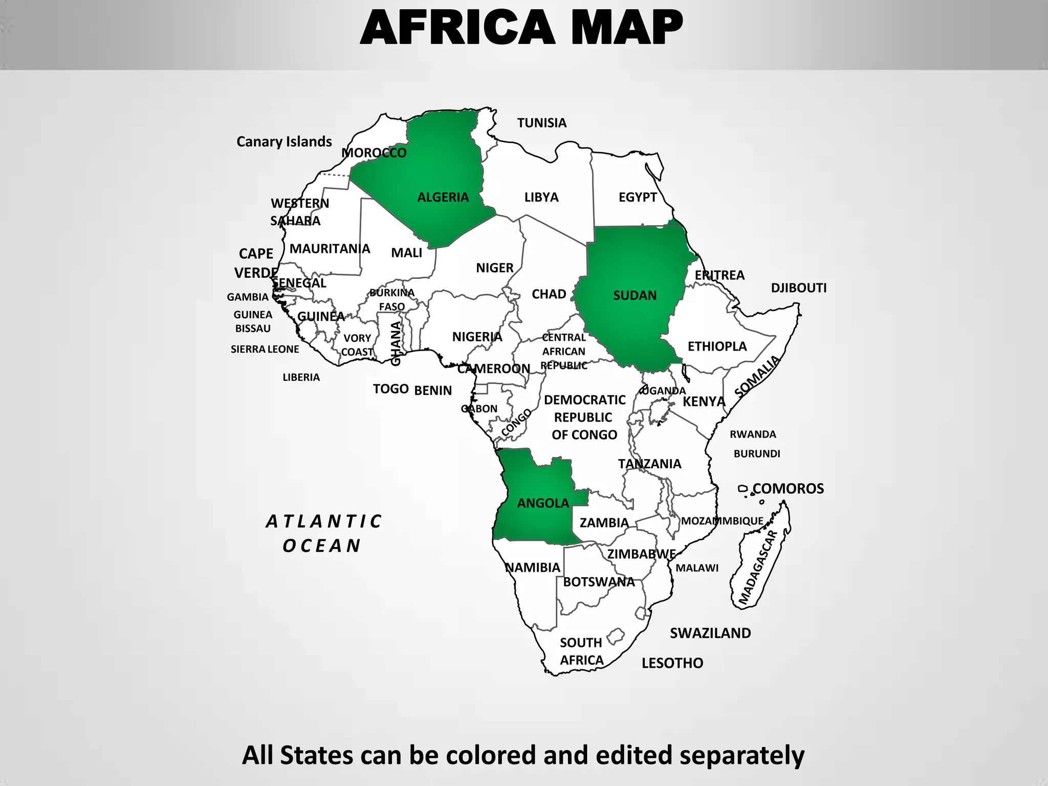 Africa editable continent map with countries | PPTX