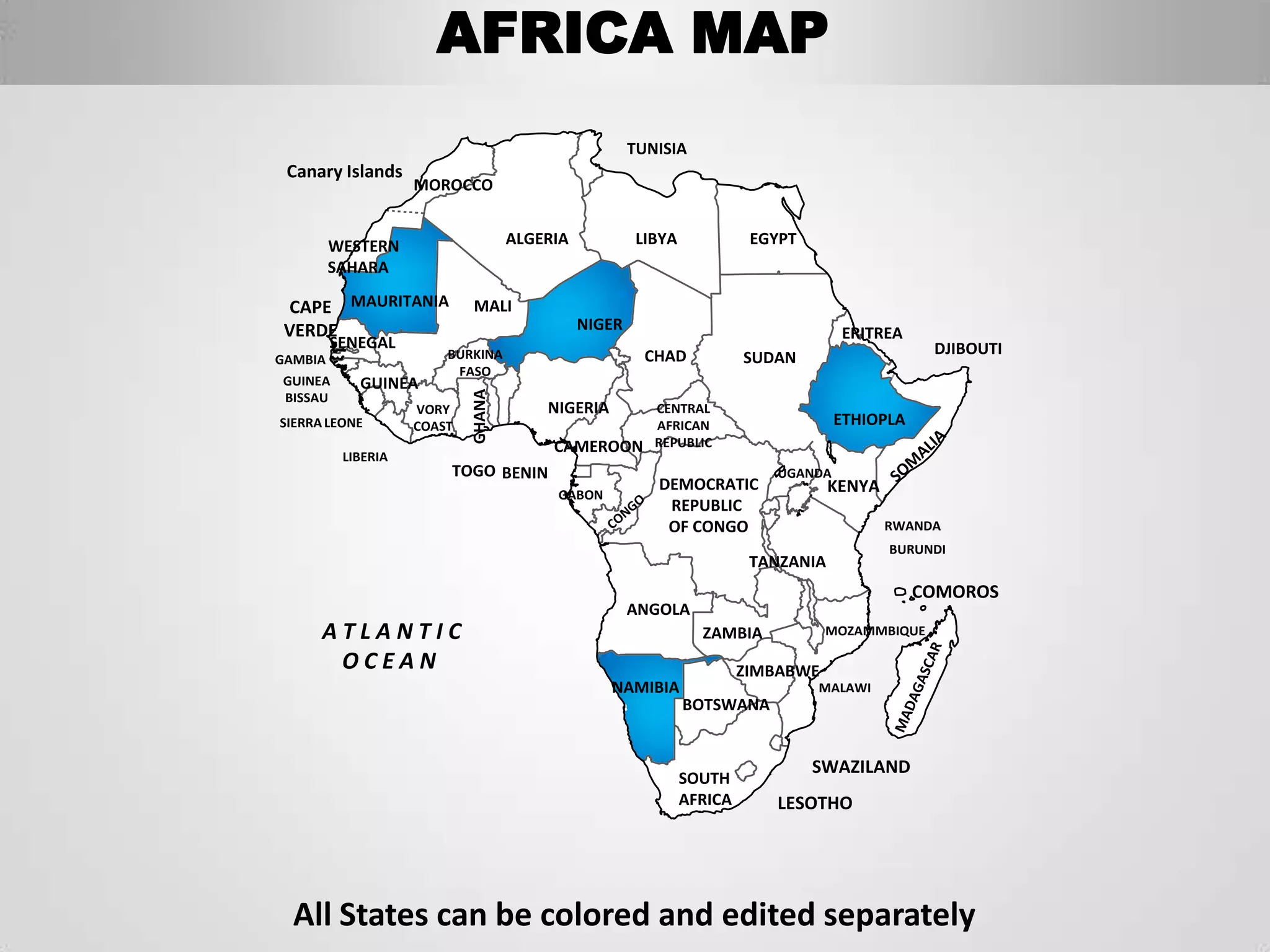 Africa editable continent map with countries | PPTX