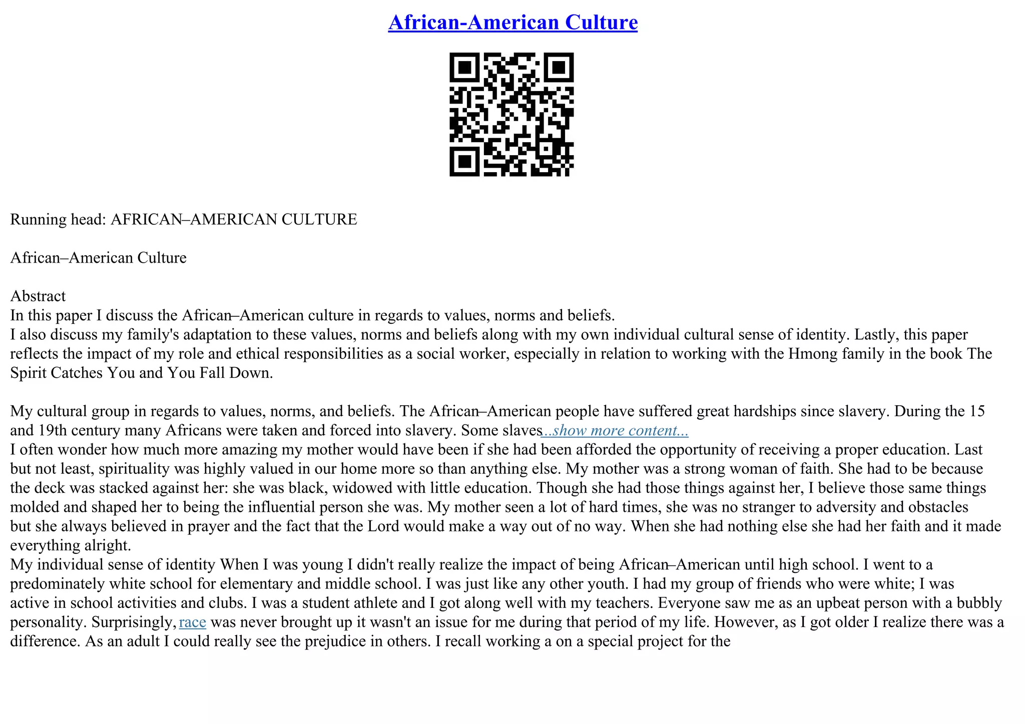 African-American Culture | PDF