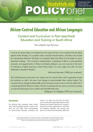 African-Centred Education And African Languages In South Africa | PDF