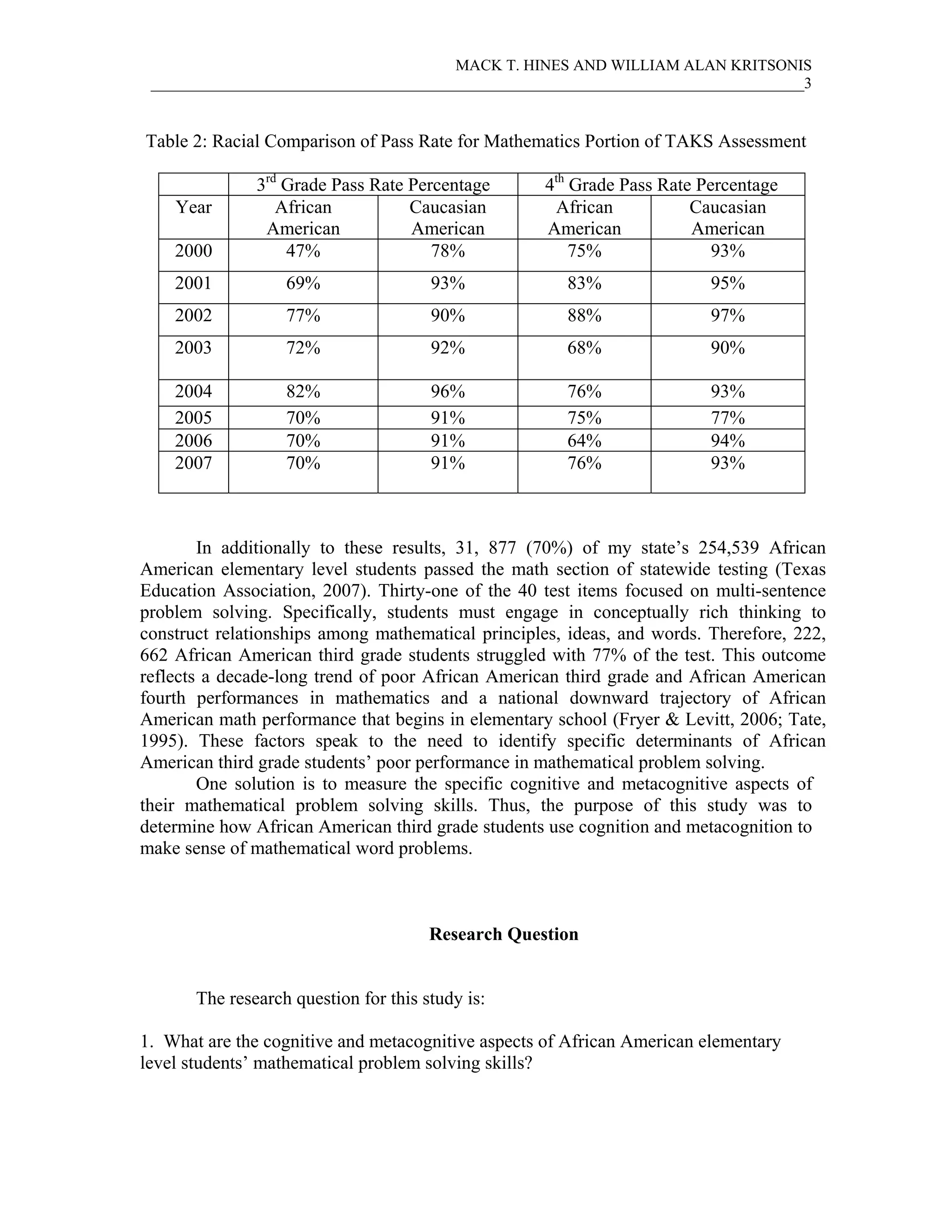 AN IN-DEPTH ANALYSIS OF THE COGNITIVE AND METACOGNITIVE DIMENSIONS OF AFRICAN AMERICAN ...